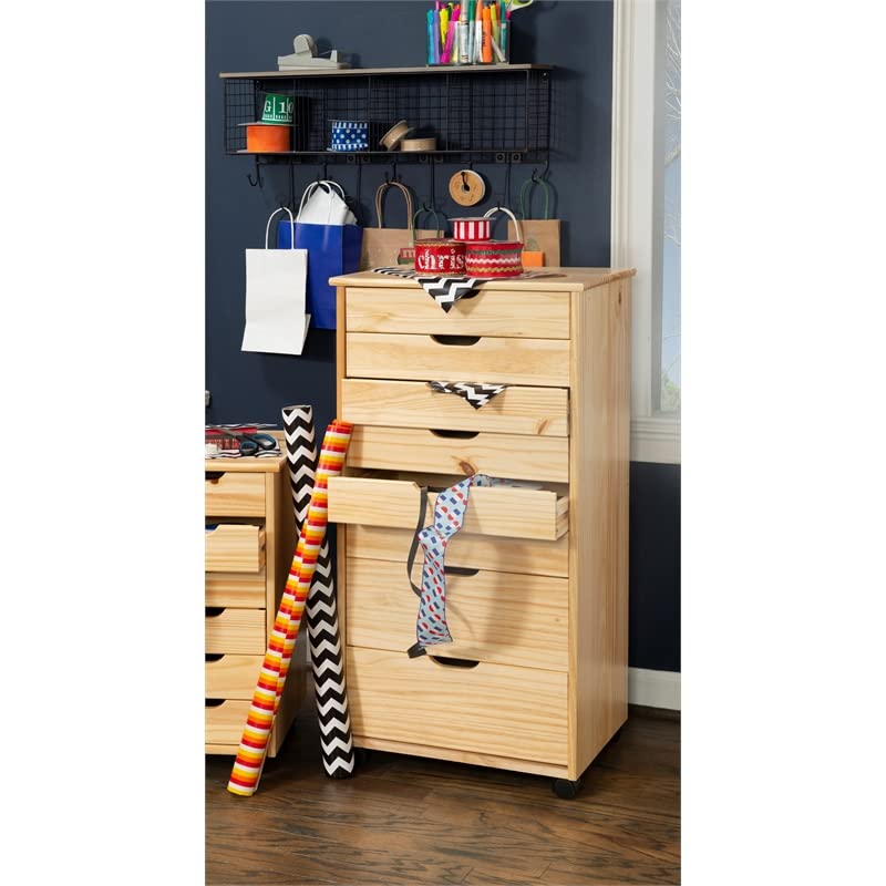 Riverbay Furniture 8-Drawer Transitional Wood Storage Cart w/Casters in Natural