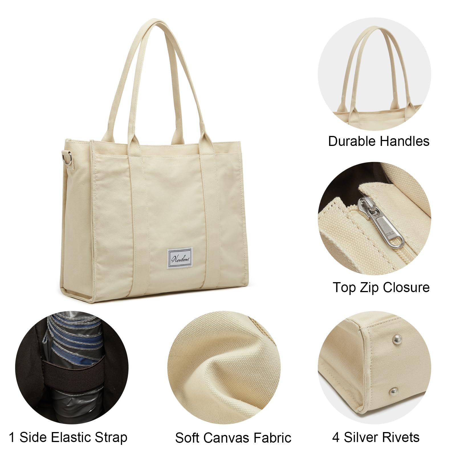 Newshows Canvas Tote Bag for Women Large Crossbody Tote Purse Shoulder Handbag for Work, Travel, Teacher