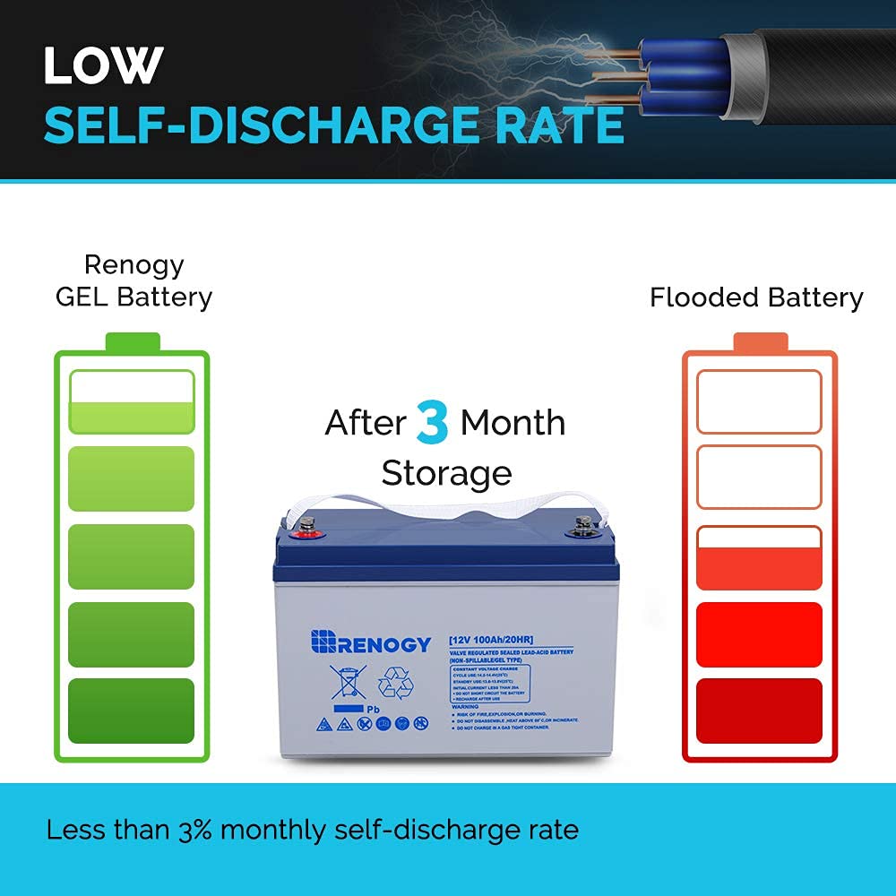 Renogy 12V 100AH Deep Cycle Hybrid Gel Battery, Over 750 Cycles, Rechargeable for Solar Wind RV Marine Camping UPS Wheelchair Trolling Motor, Maintenance Free