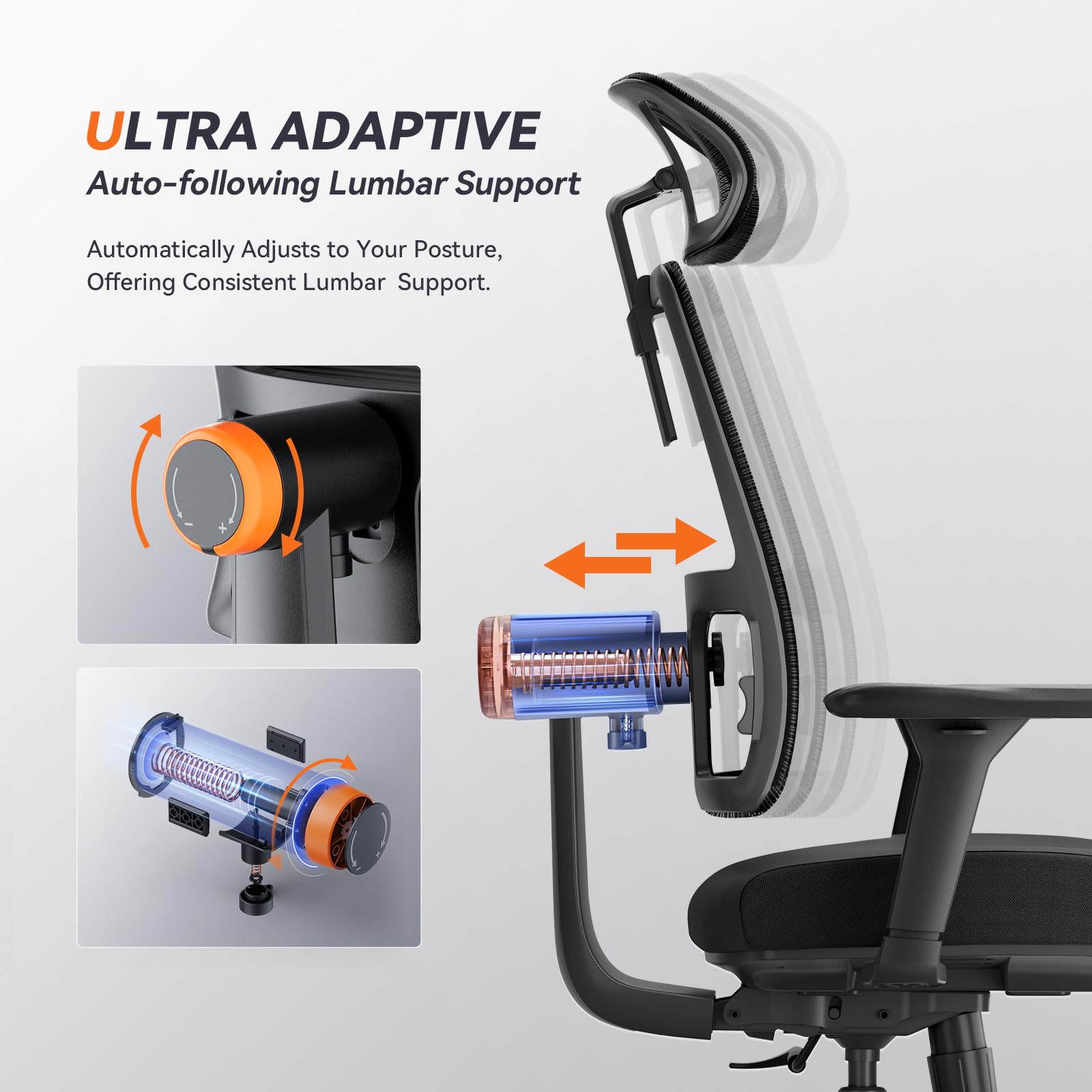 Newtral Ergonomic Office Chair, Home Office Desk Chair with Adaptive Lumbar Support, 4D Armrest, Adjustable Headrest, Mesh Back, Tilt Lock
