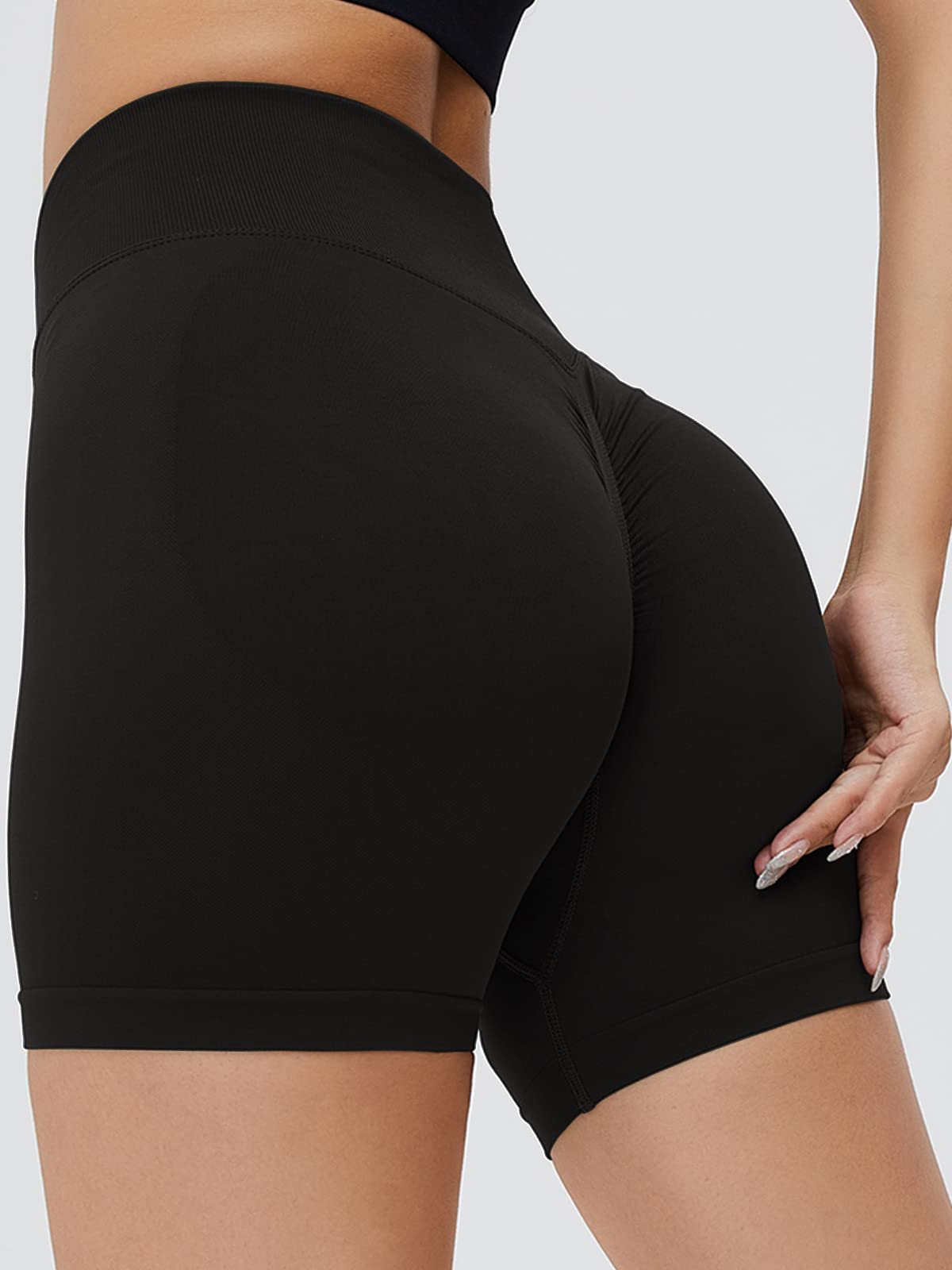 Ukaste Women's Seamless Tummy Control Gym Shorts - 5" High Waist Scrunch Butt Lifting Workout Biker Shorts (Black, 2)
