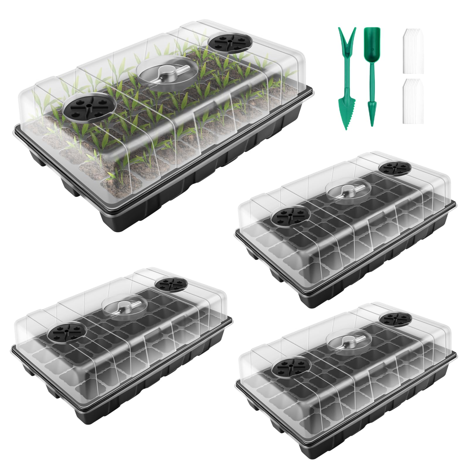 Maylaviu Seed Starter Tray, 4 Pack Seed Starter Kit with Adjustable Humidity Dome,Mini Greenhouse Kit Indoor for Cloning, Propagation, Sprouting and Germination (160 Cell)