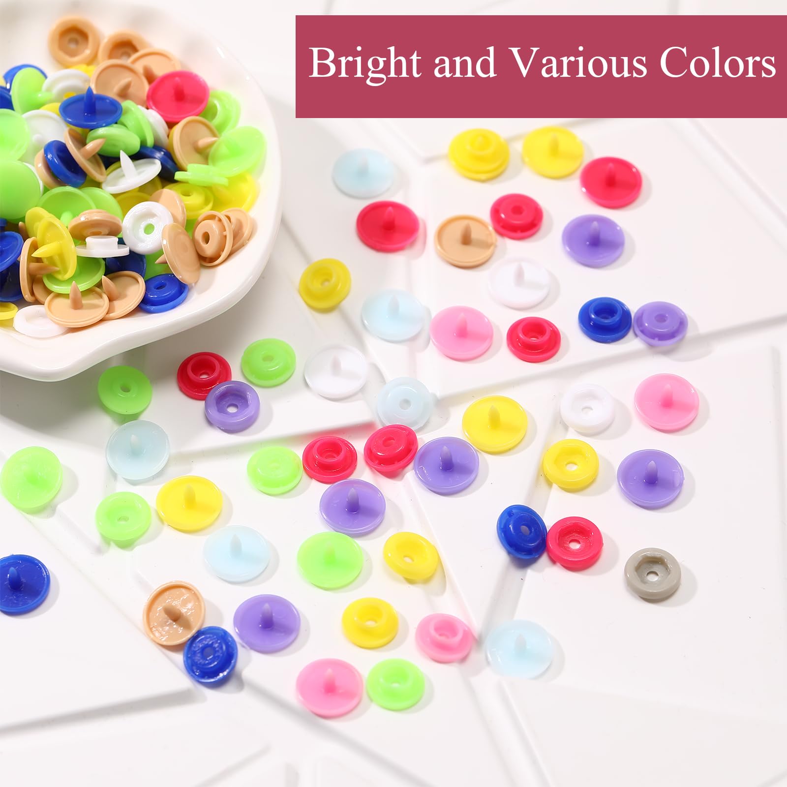 Lyrow 720 T5 Plastic Snap Buttons for Sewing and Crafting No Sew Snaps Fabric Bib Snaps Colorful Buttons Starter Fasteners for Clothing Bibs Diapers Doll Crafts, 36 Colors