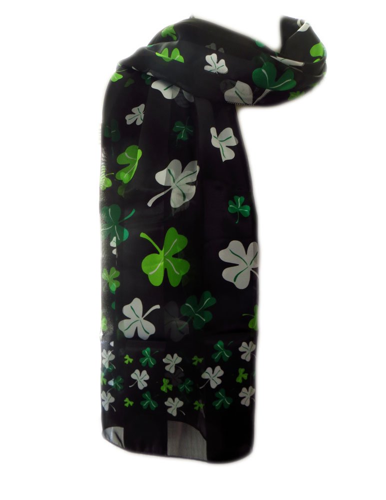New Company Womens St Patrick Day Clovers Shamrocks Scarf - Black - One Size