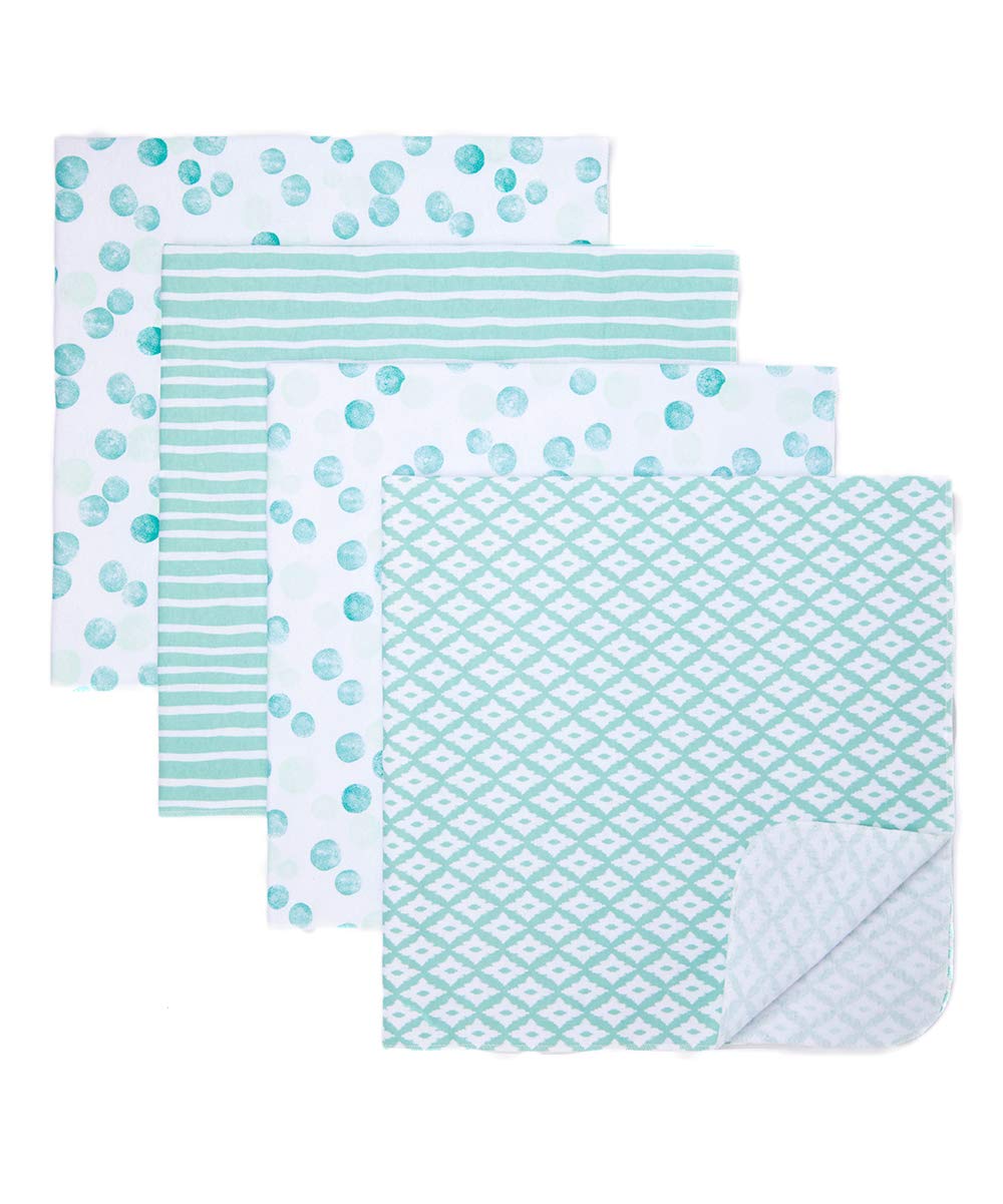 Spasilk Receiving Baby Blankets, 100% Cotton Flannel Blankets, Pack of 4, Green Dots