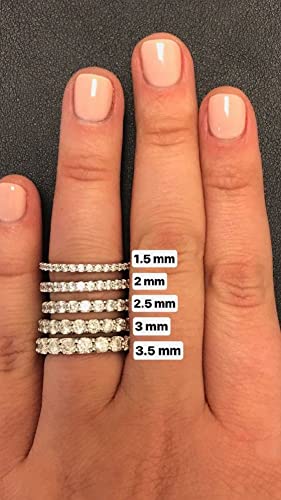 RITZIN Round Brilliant Shape White Color Moissanite Diamond 925 Sterling Silver Half Eternity Wedding Band For Women - (6) 3.5 MM
