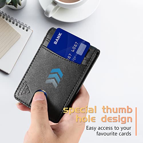 Tryangoos Slim Minimalist RFID Blocking Bifold Genuine Leather Wallet for men, Magnetic Closure Front Pocket Mens Wallet, Leather Front Pocket thin Men's Wallet (Carbon Black-TABC)