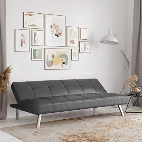 Serta Rane Vegan Leather Futon, 66.1" W x 33.1" D x 29.5" H, Dark Gray