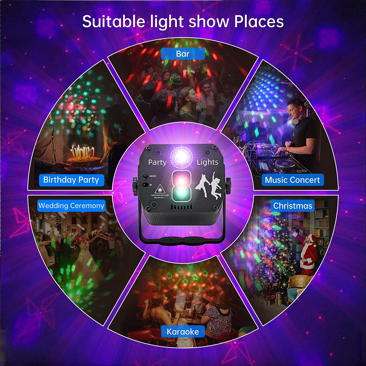 Party Lights Dj Disco Light,Rotating Strobe Lights for Room USB Remote Control & Sound Activated, Multiple Patterns Projector for Parties Bar Karaoke Birthday Holiday Decorations