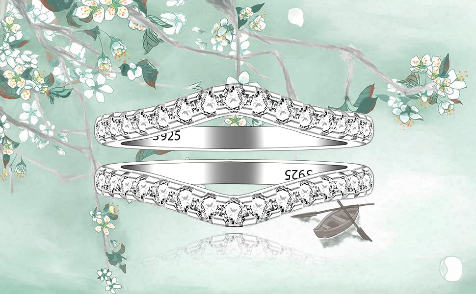 Uloveido 925 Silver Round CZ Pave V Shape Stacking Rings Guard Enhancer Set for Halo Solitaire Wedding Promise Rings Y2469 (Size 9)