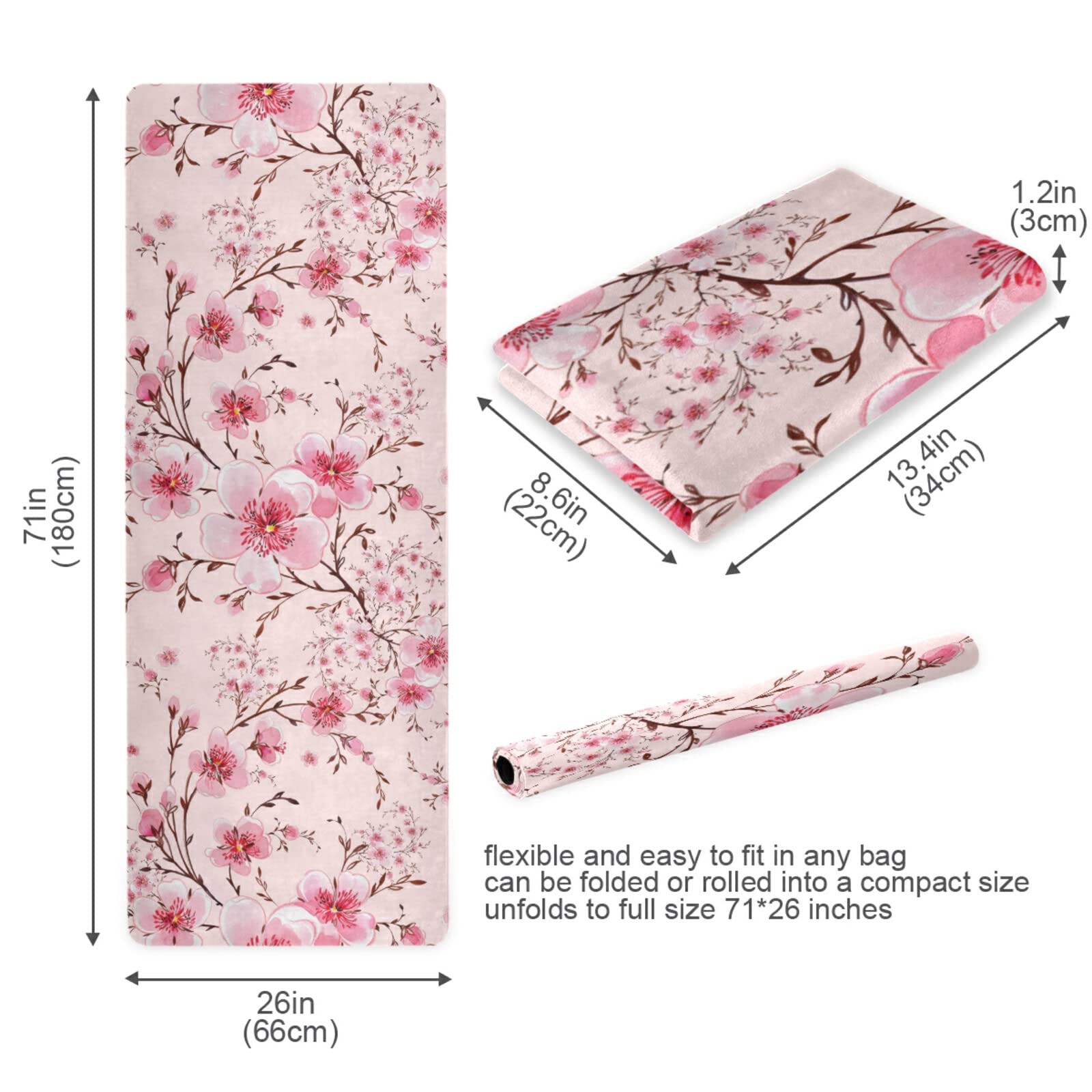 Pink Cherry Blossom Yoga Mat Cover, Non Slip Exercise Mat Cover High Performance Grip, Coming with Carry Bag(6cr8a)