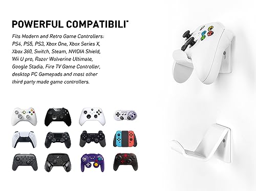 OAPRIRE Universal Controller Holder Wall Mount 2 Pack, Acrylic Controller Stand Gaming Accessories with Cable Clips, Build Your Game Fortresses (White)