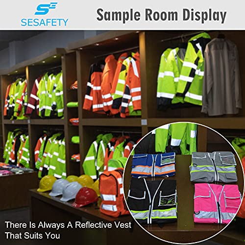 sesafety Safety Vest with 9 Pockets, High Visibility Reflective Vest, ANSI/ISEA Class 2 Type R, Yellow, M