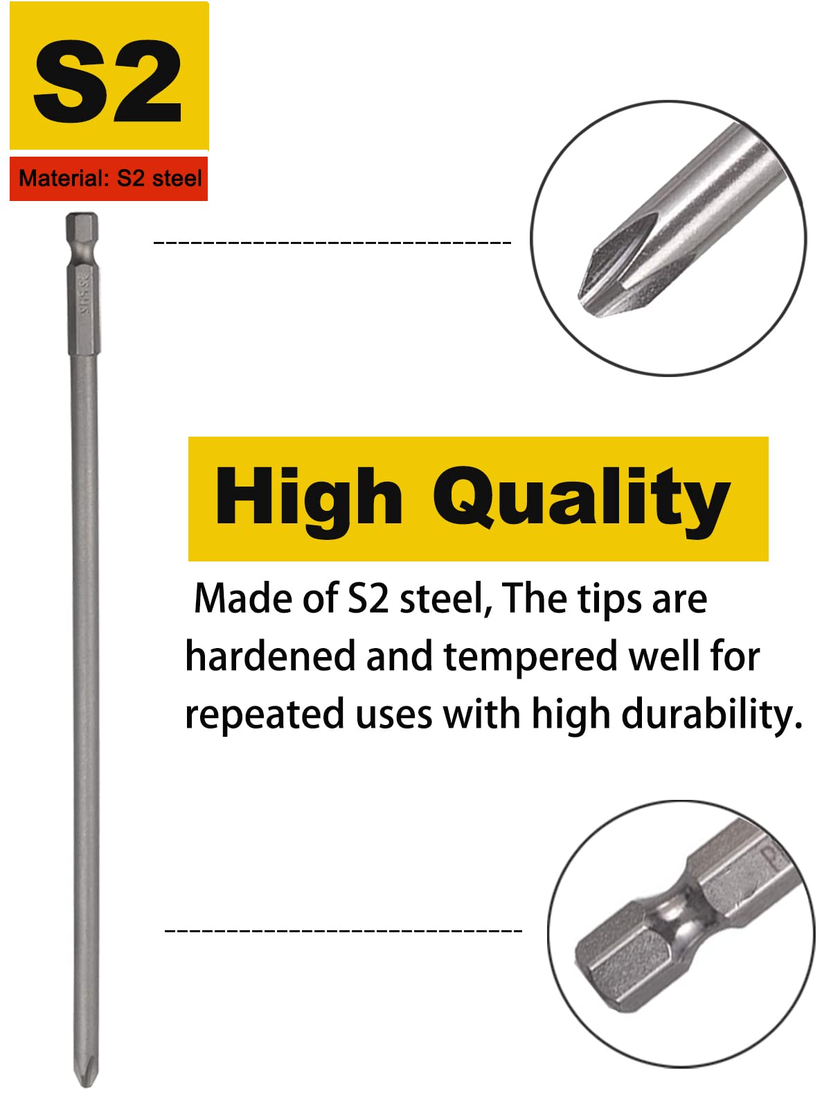 Rocaris 10 Pack Extra Long Phillips Screwdriver Bit Sets, 1/4 Inch Hex Shank Magnetic Screwdriver Bits Cross Head S2, 8 Inch