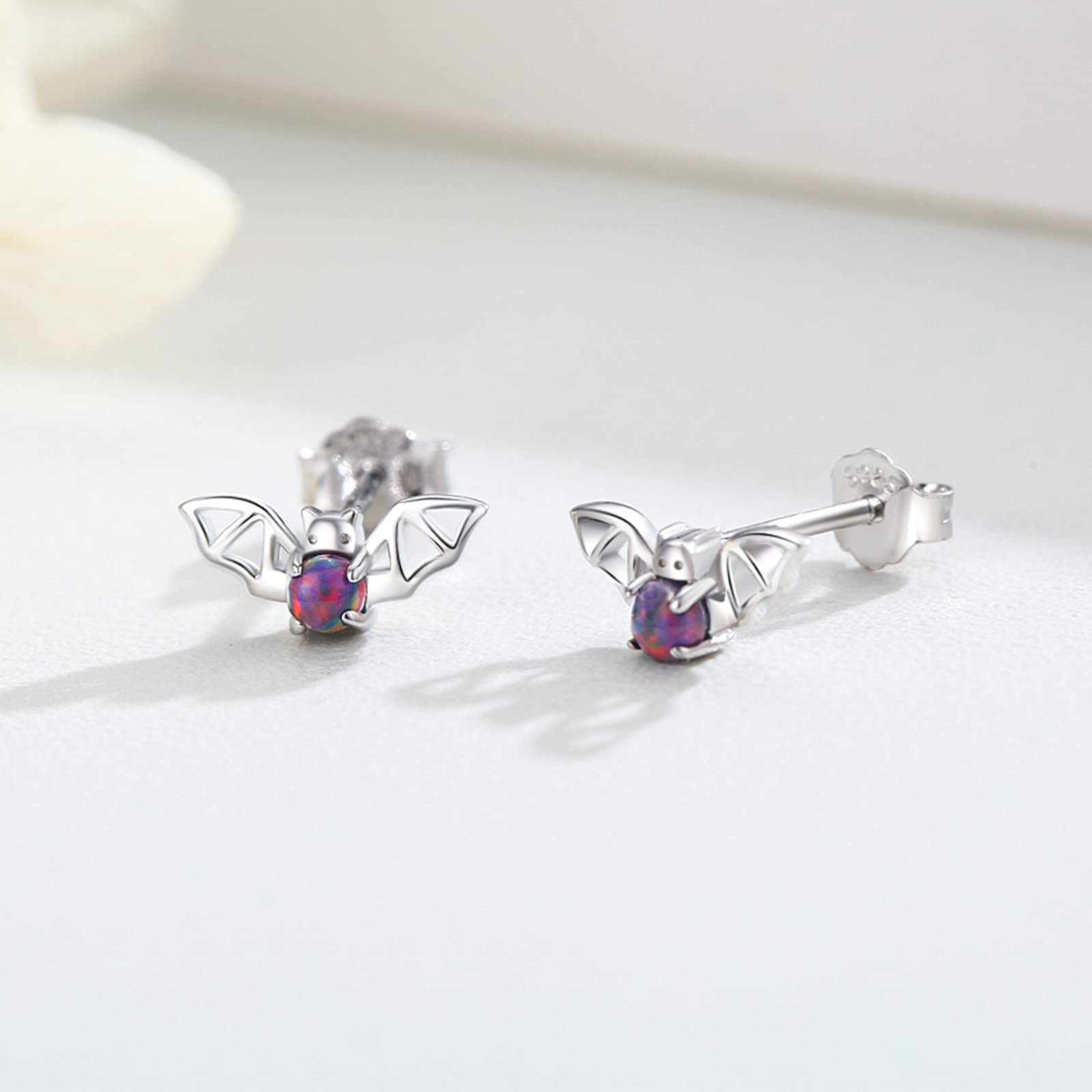 Midir&Etain Bat Earrings 925 Sterling Silver Gothic Stud Earrings Opal Earrings Christmas Gifts Bat Jewelry for Women