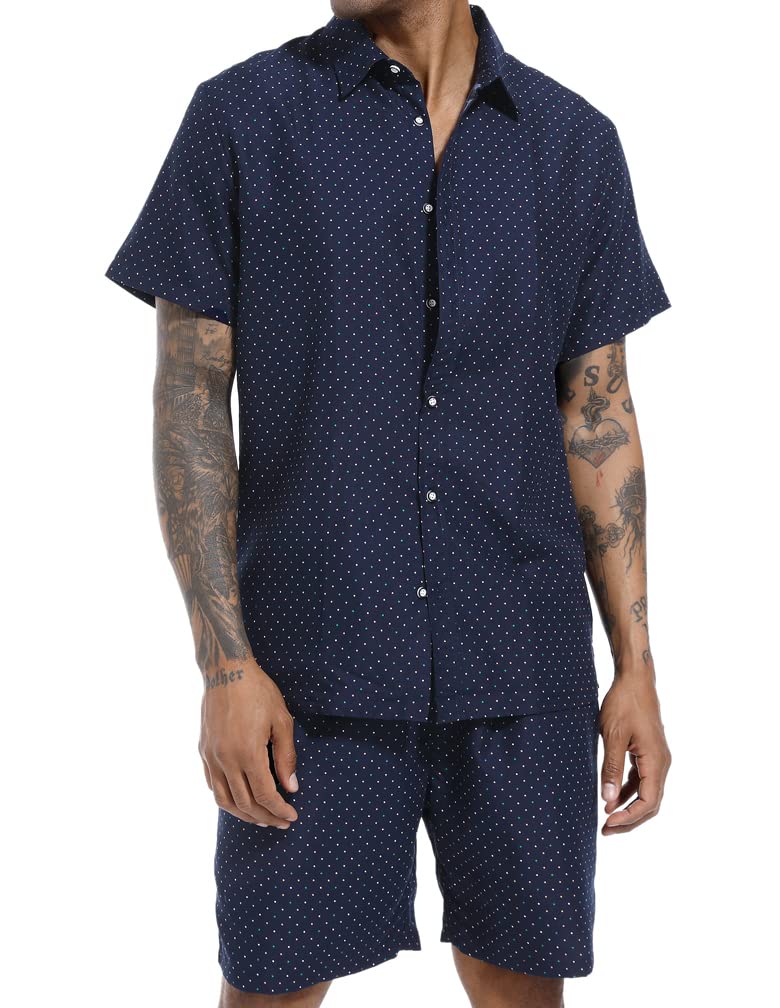 PASOK Men's Floral 2 Piece Tracksuit Casual Button Down Short Sleeve Hawaiian Shirt and Shorts Suit (2XL, DC10)