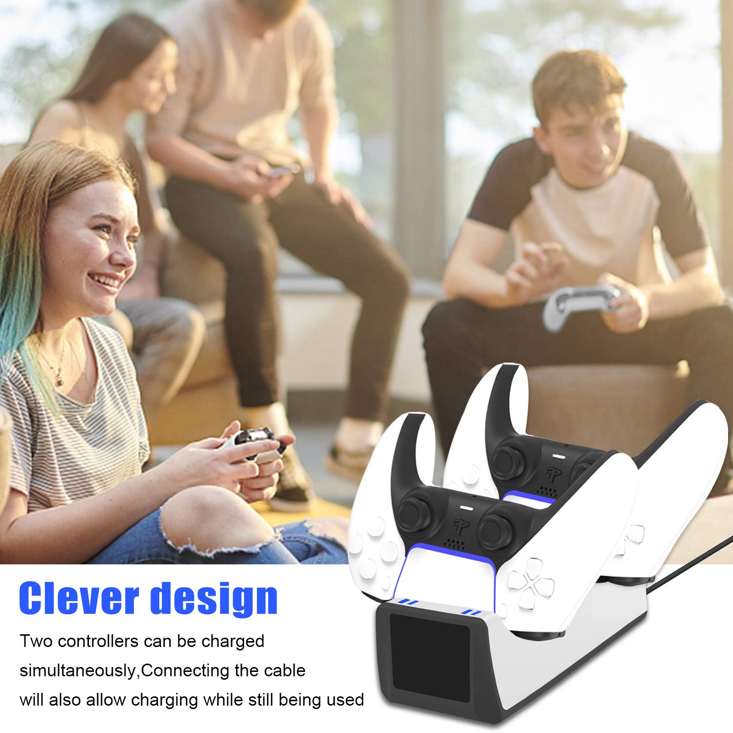 PS5 Controller Charger Station, Dual Fast Charging Station with LED Indicator Compatible with Dual Playstation 5 Controller(White