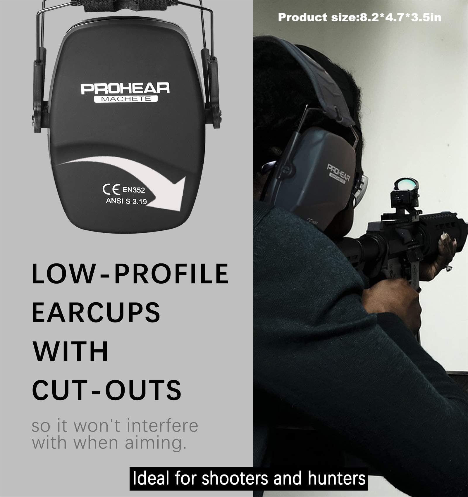 PROHEAR 016 Ear Protection Safety Earmuffs for Shooting, NRR 26dB Noise Reduction Slim Passive Hearing Protector with Low-Profile Earcups, Compact Foldable Ear Defenders for Gun Range, Hunting (Black)