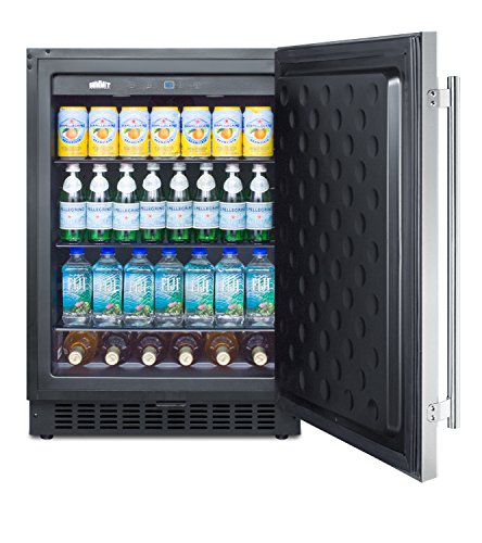 Summit SPR627OS Outdoor Built-In Undercounter All-Refrigerator with Glass Shelves and Lock, 24", Stainless Steel/Black