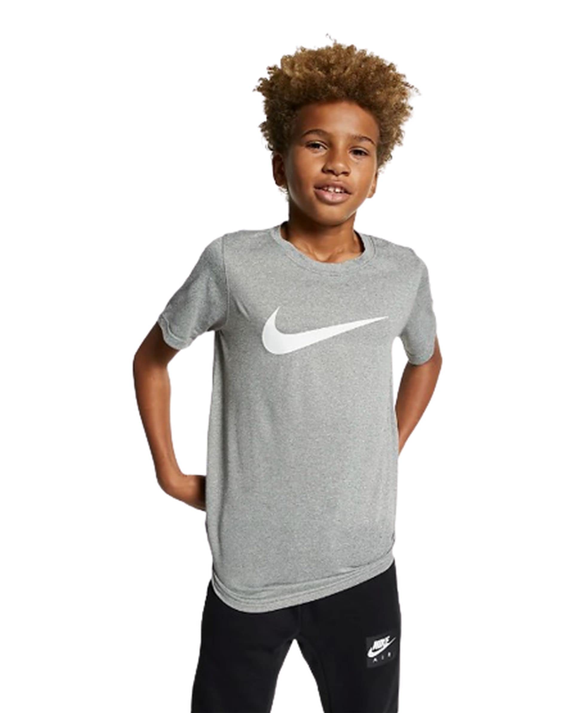 Nike Boy's Dry Short Sleeve Training T-Shirt (Little Kids/Big Kids) Dark Grey Heather/White XL (18-20 Big Kid)