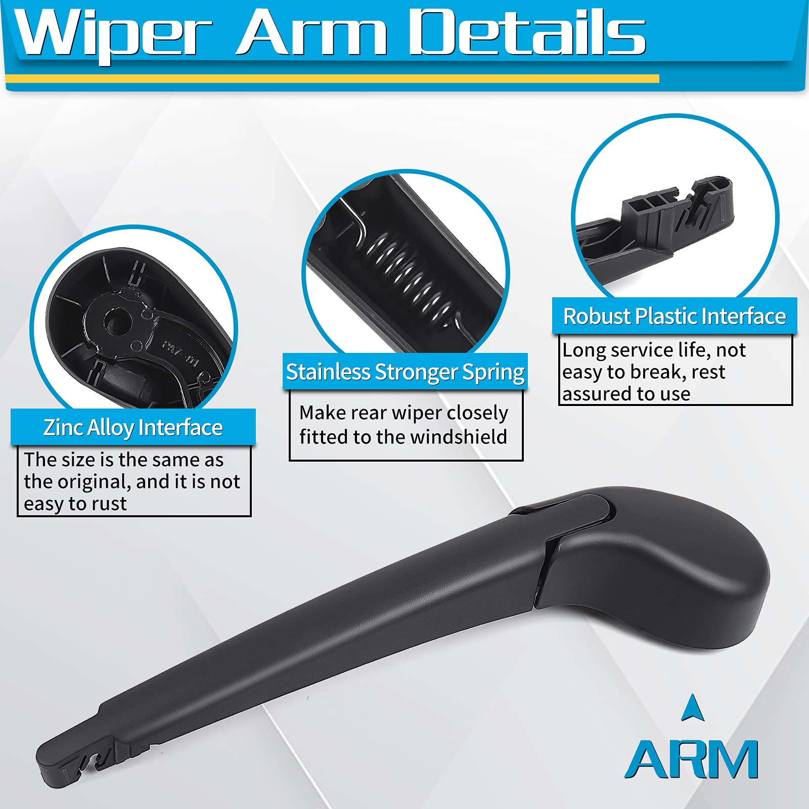 Rear Wiper Arm Blade, Replacement for Ford Focus MK 3 Hatchback 2011-2018 - ZOFFI Back Windscreen Wiper Assembly Replacement - All Season Natural Rubber Cleaning Window