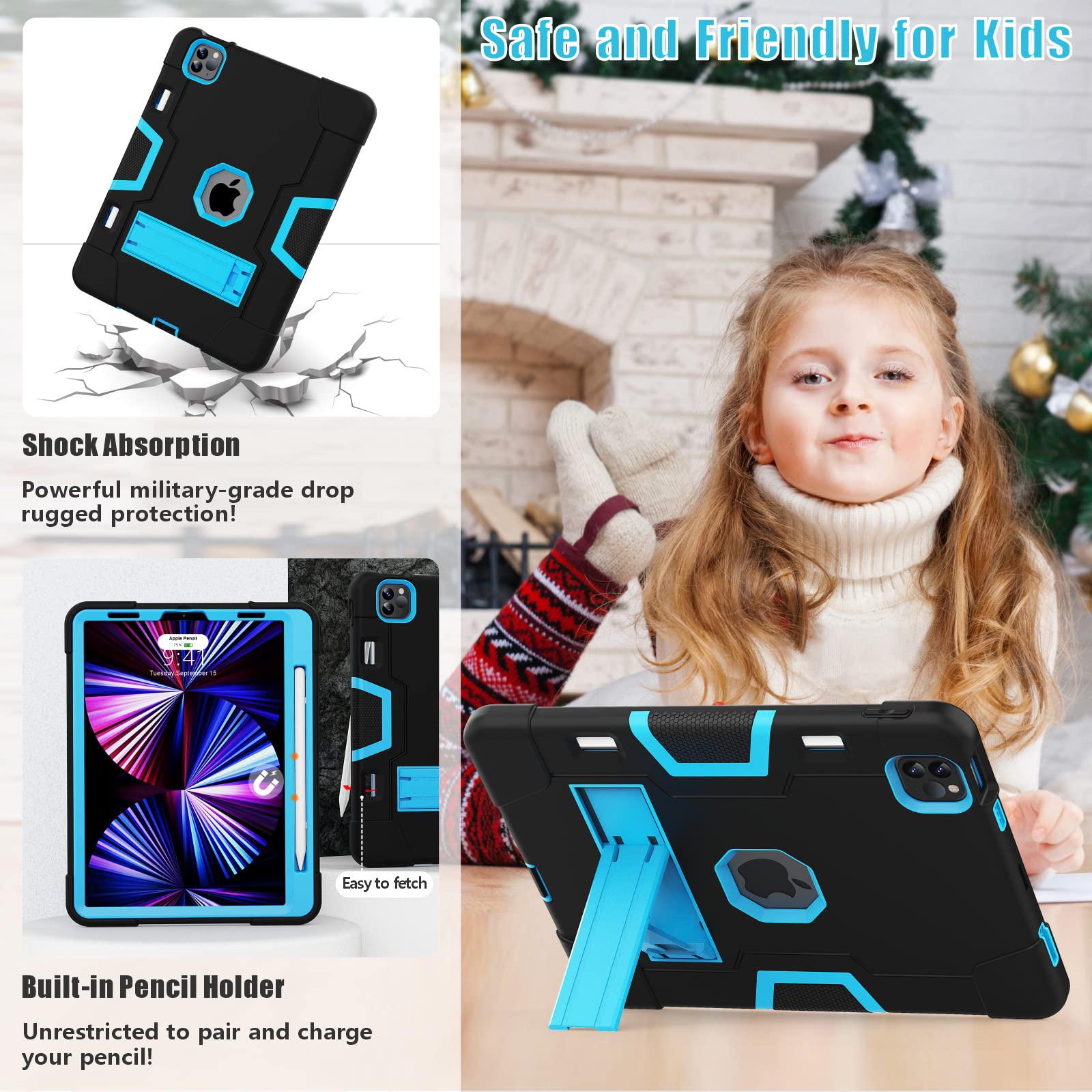 WESOROL Case for New iPad Pro 11 Inch Case 2022(4th Gen)/2021(3rd Gen)/2020(2nd Gen) with Pencil Holder,iPad 10.9 Case with Screen Protector,4 in 1 Heavy Duty Shockproof Case for iPad Air 5/4 Case