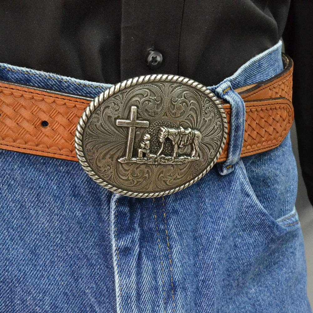 Montana Silversmiths Christian Faith Series Attitude Western Belt Buckle (Christian Cowboy - Antiqued Silver)