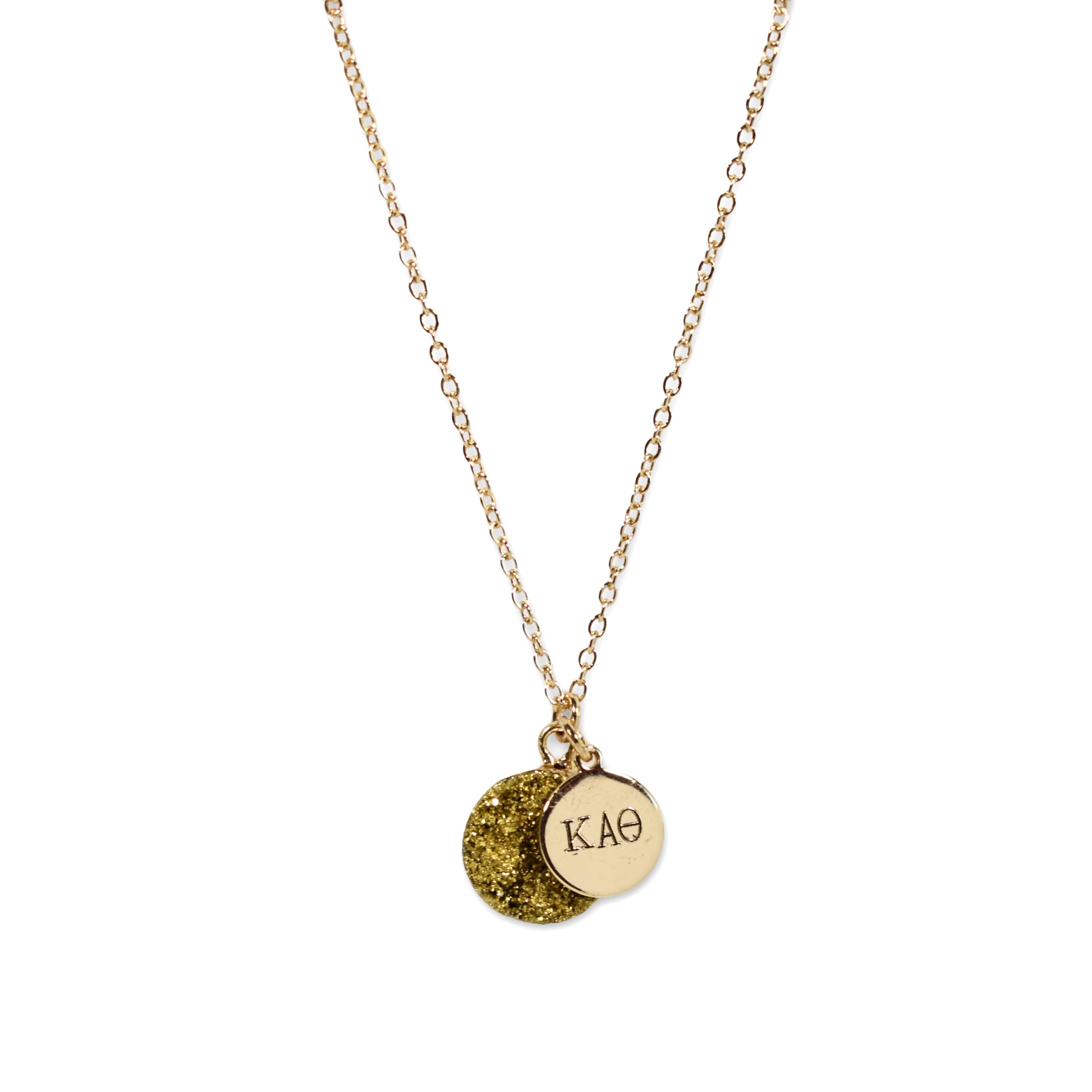 Sorority Shop KAT Necklace - Kappa Alpha Theta Metallic Gold Druzy Gemstone Necklace With Engraved Pendant â 14K Gold Dipped Jewelry with Gold Gemstone â Sorority Gift, Charm Paraphernalia
