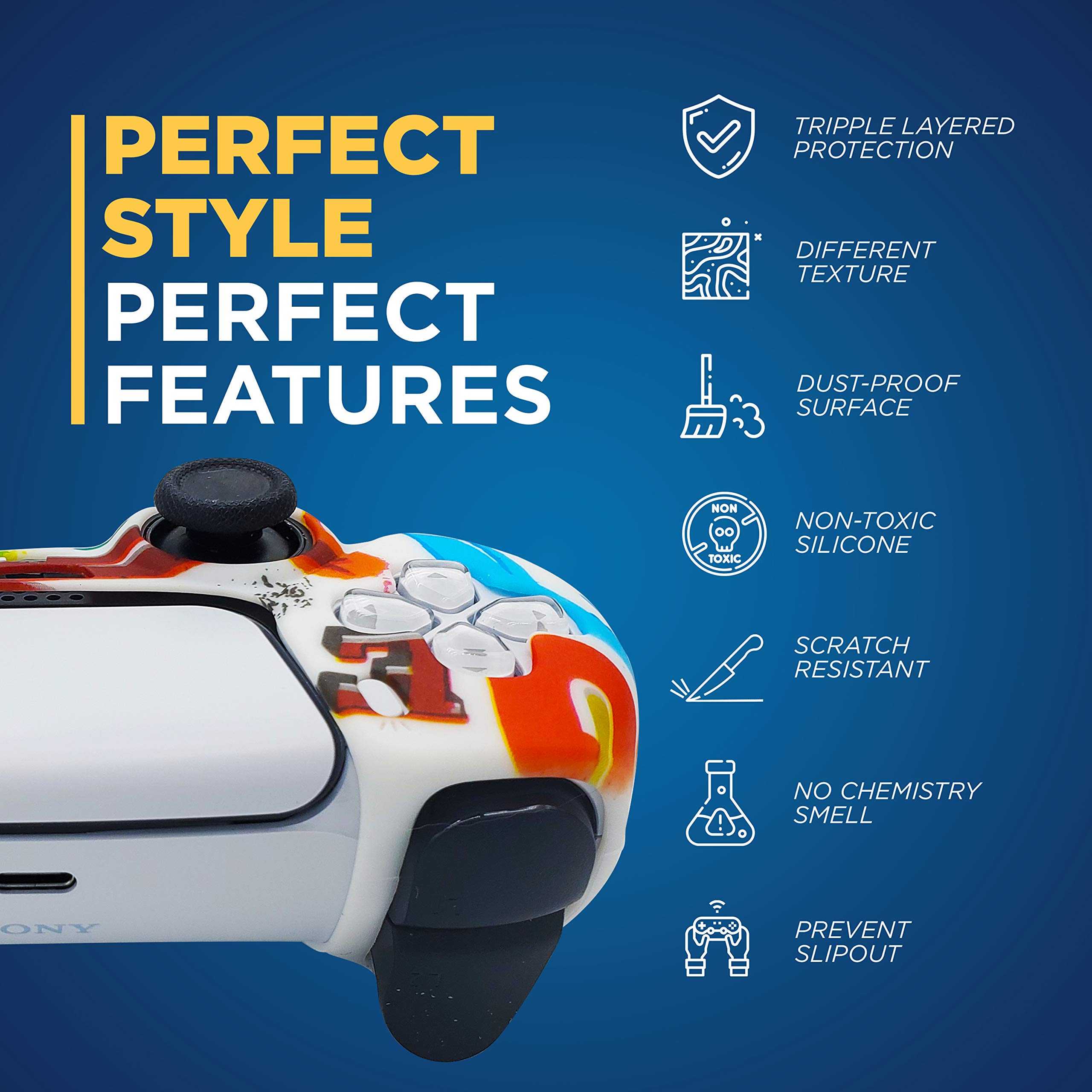 PS5 Silicone Gel Grip Controller Cover Skin Protector (ps5 Light Strokes) Compatible for Sony Playstation 5, Compatible for Playstation 5 Accessories, Wireless Controller Protector Covers, PS5 Skin