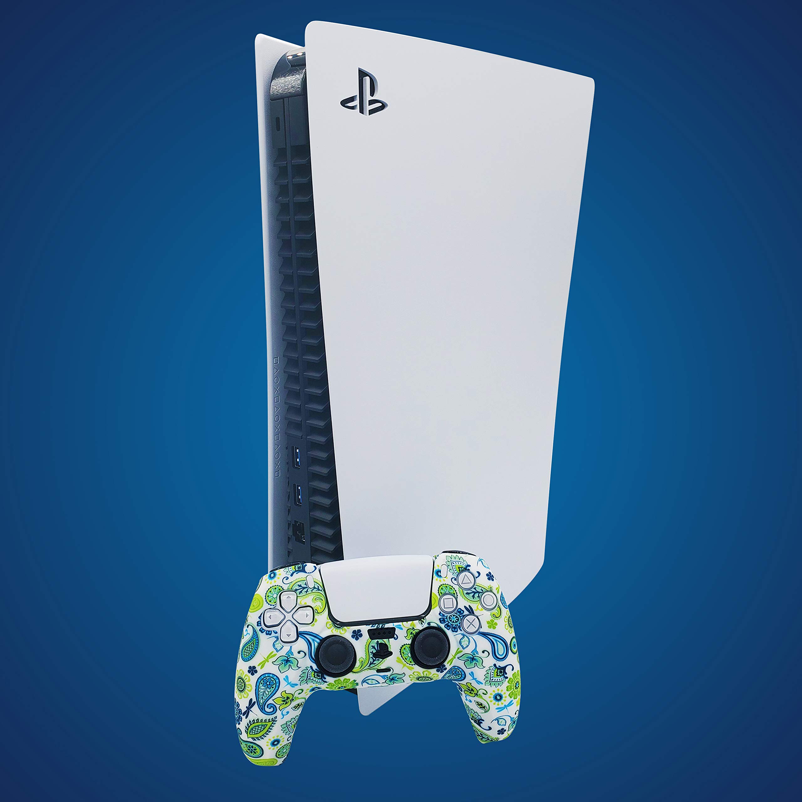 PS5 Silicone Gel Grip Controller Cover Skin Protector (ps5 Green Flower) Compatible for Sony PlayStation 5, Compatible for PlayStation 5 Accessories, Wireless Controller Protector Covers, PS5 Skin