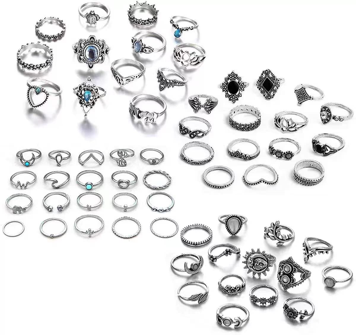 VESOCOZGSZ Vintage Boho Gold Silver Rings Set Wave Crystal Rings Set Joint Knuckle Ring Set Finger Rings Stackable Retro Mid Rings for Women and