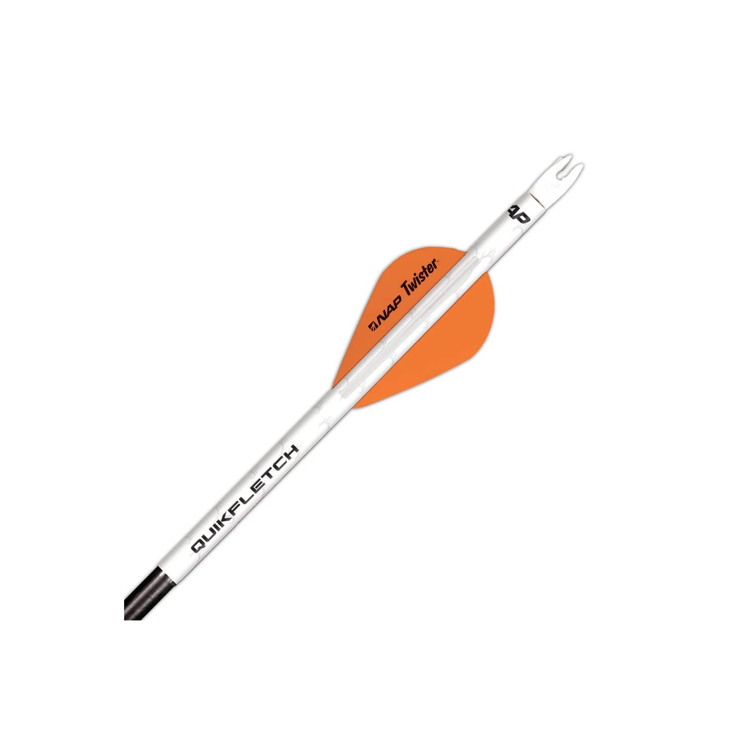 New Archery Products Quikfletch Twister 2" 3-Vane Stabilizing Fletching - WHITE Tube, Orange/White Vanes
