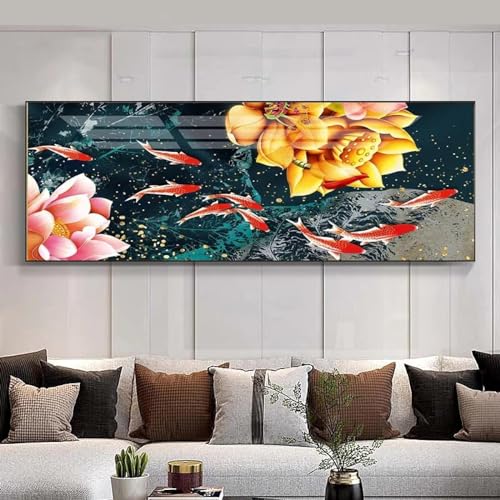 Luxury Koi Lotus Fish Wall Art Abstract Posters and Prints Modern Canvas Painting for Living Room Home Decor 24x59inch(60x150cm) x1 NoFrame