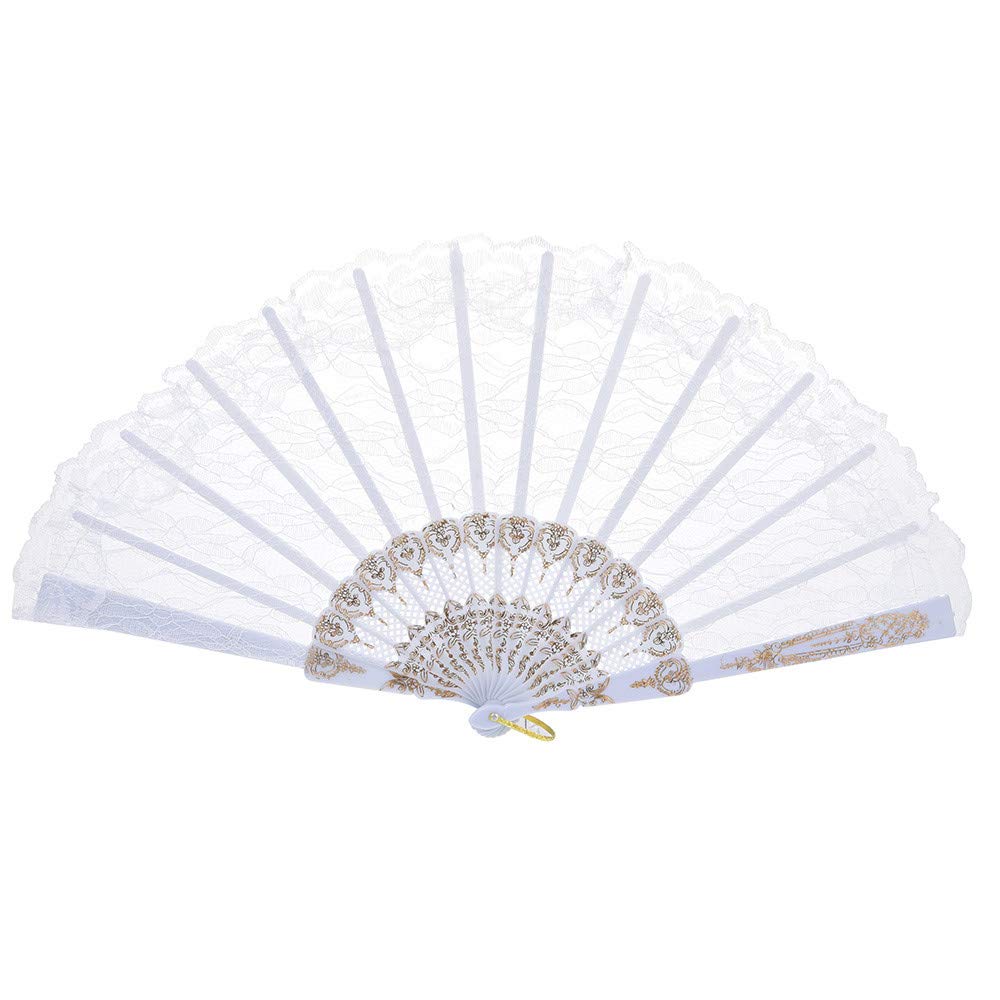 TEEGUI Lace Hand Held Folding Fan Dance Party Wedding Decor Clip on Fan Battery Operated (I, One Size)