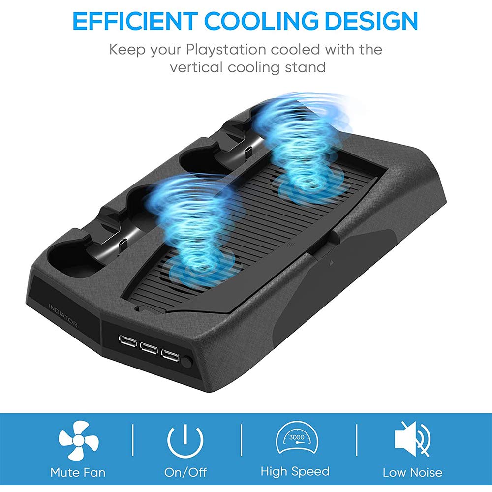 PS5 Vertical Stand Cooling Fan, Dual Controllers Charging Station, 14 Slots Game Storage and 3 Port USB Hub. The All-in-One Stand for Your PS5