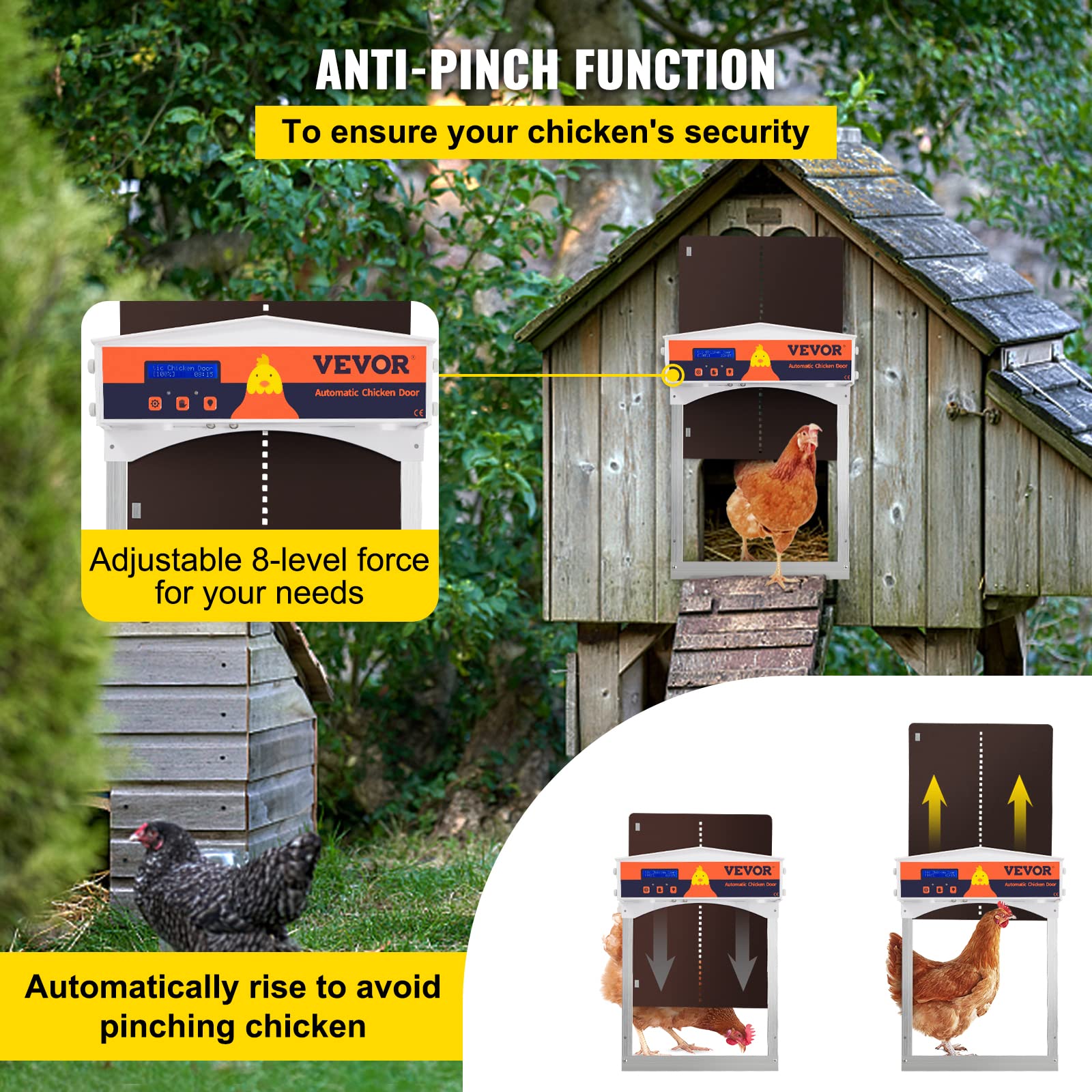 VEVOR Automatic Chicken Coop Door Chicken Door with Timer and Light Sensor Battery Powered Auto Door Opener of Full Aluminum Predator-Proof for Chicken Duck with Protection Mode Red