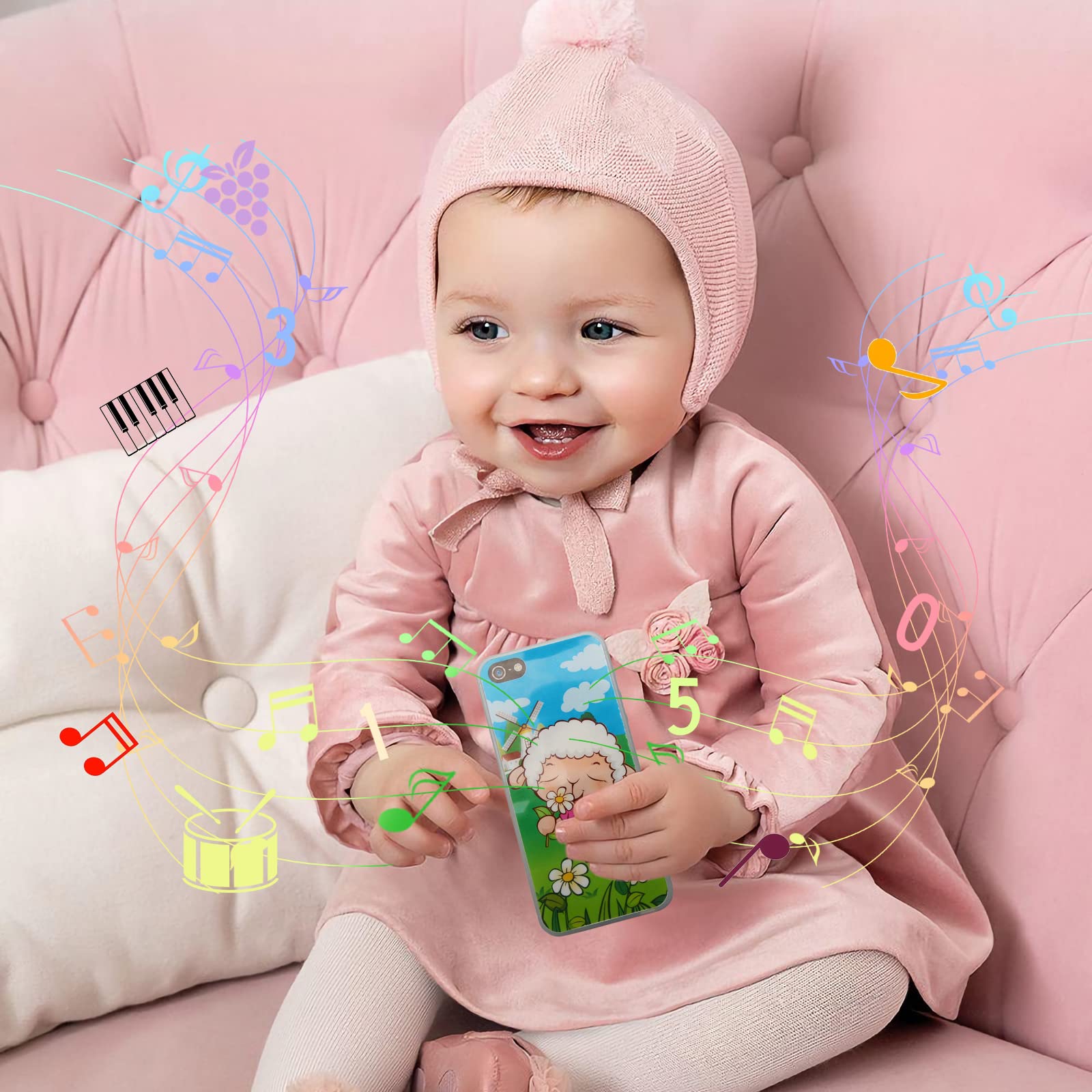 Wolmund Toy Learning Play Cell Phone with 8 Functions and Dazzling Lights for Toddler Baby Kids 12-18 Months Ages 1-3 Year Old, White3