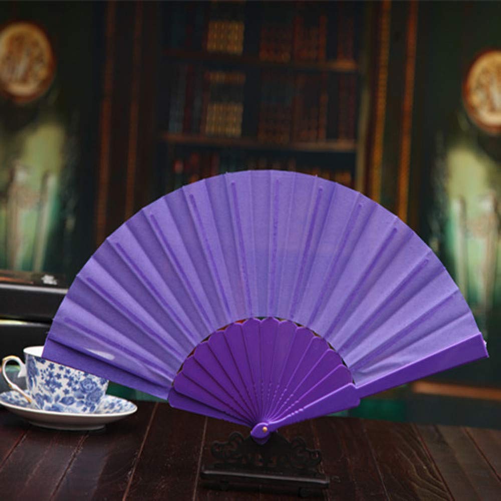 TEEGUI Pattern Folding Dance Wedding Party Lace Silk Folding Hand Held Solid Color Fan Portable Fan, One Size