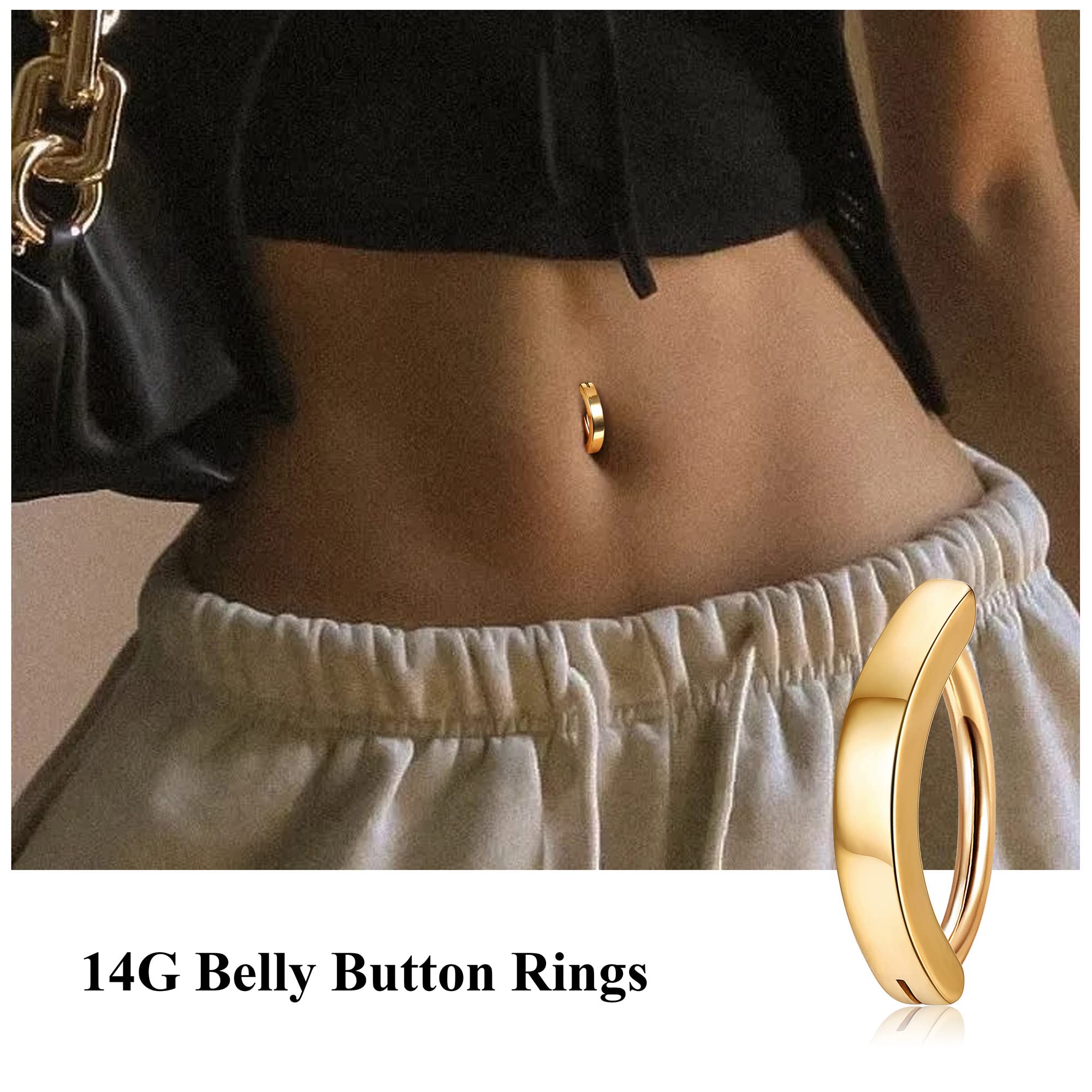 THUNARAZ 9Pcs 14G Gold Belly Button Rings Dangle for Women Stainless Steel Snake Butterfly Evil Eye Devil Heart Clear CZ Clicker Belly Button Rings Navel Ring Body Piercing Jewelry
