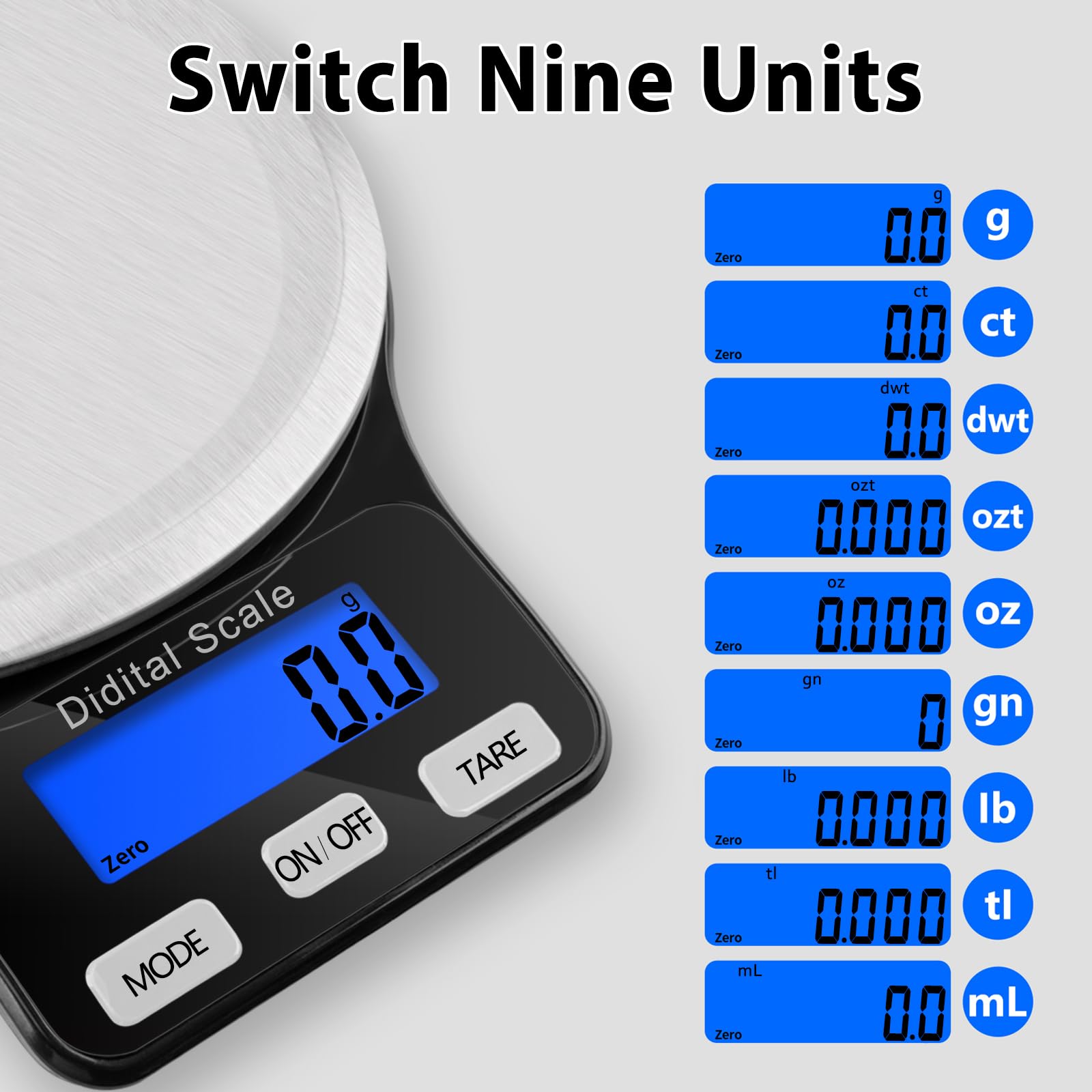 NEXT-SHINE Kitchen Food Scale with Bowl, 5kg 11lb USB Rechargeable Small Size Digital Grams and Ounces 0.1g Precise Graduation and LCD Back-lit Display for Cooking Dieting Baking Weight Loss