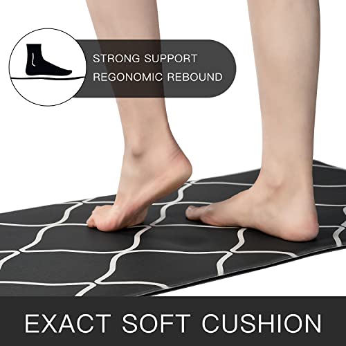 TurtingAs Kitchen Cushioning Anti Fatigue Mat [2 PCS], Comfort Standing Rug, Non-Slip Waterproof Heavy Duty PVC Ergonomic Foam Rug, Thick Mat Set for Kitchen, Office, Sink, Laundry Room Black