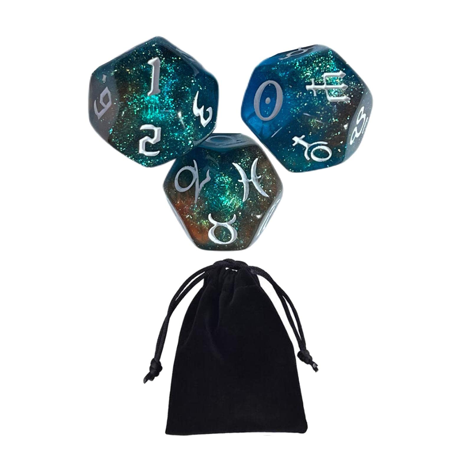 Vaveren 3 Pieces Astrology Dice Constellation dice Polyhedral Dices Set for Role Playing Game Cards Bar Family Gathering Accessores, Style D