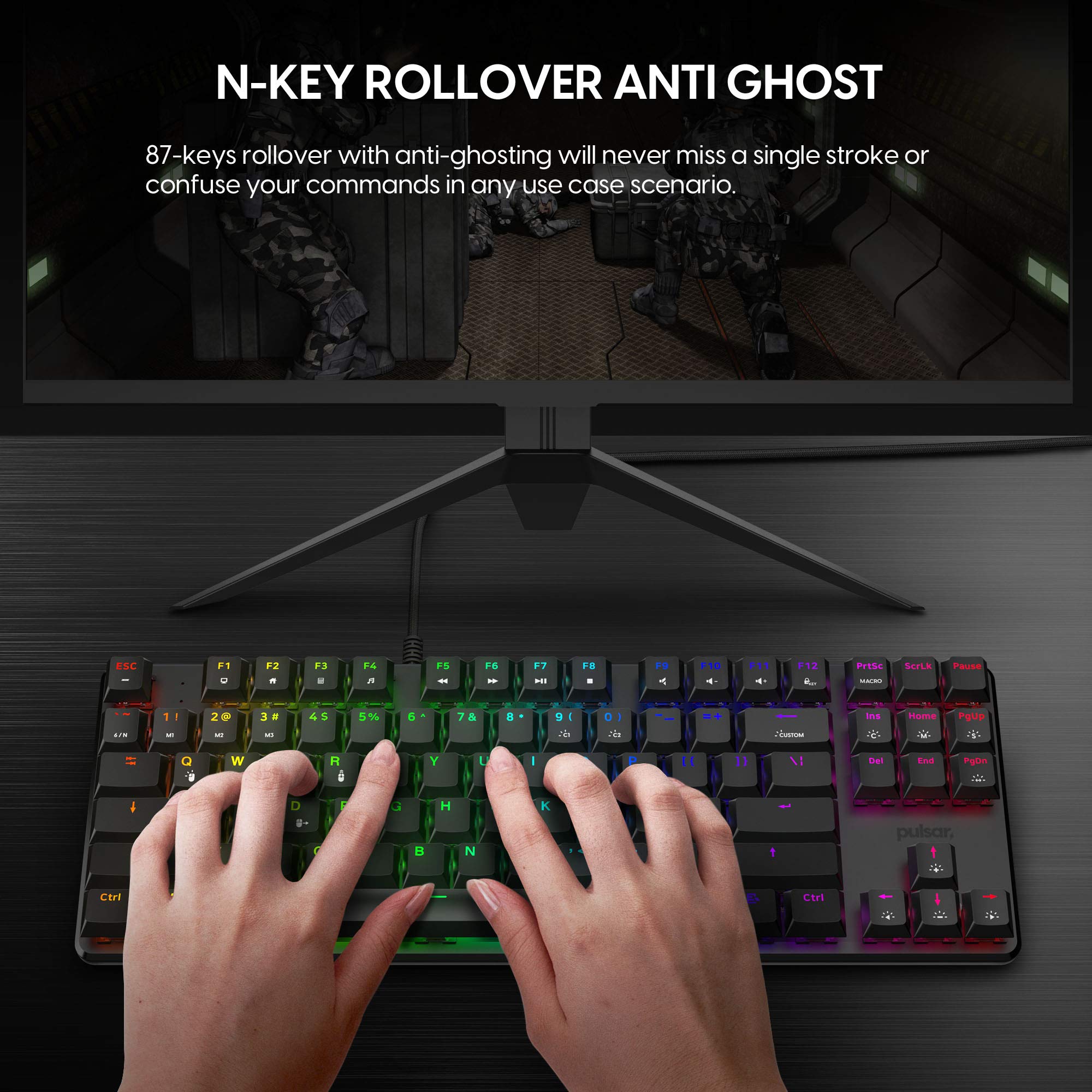 Pulsar Gaming Gears - PK010 Lunar Alloy TKL Aluminum Alloy Build Hot Swappable Mechanical Gaming Keyboard Full RGB LED Backlit USB Wired for Windows PC 87Keys (Red Switch Linear)