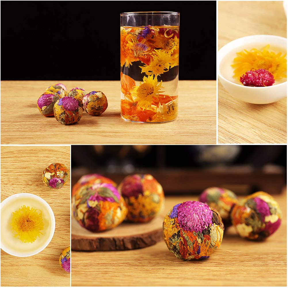 Natural Herbal Flowinging Tea Gift Box Organic Blooming Flower Tea Balls Kit Handmade Press Art Teas Ball- 10 Mixed Flowering Tea Single Pack