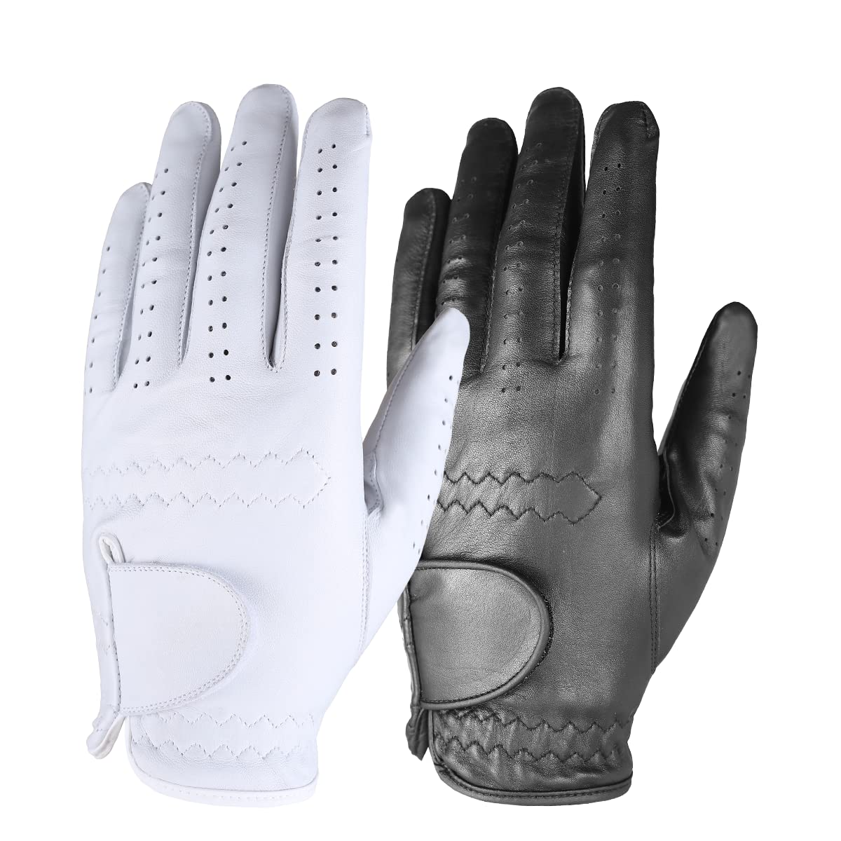 Sports Factory -2 Piece Single Left Hand Golf Unisex Premium Leather Golf Glove - Color Black & White (Black & White, Small)
