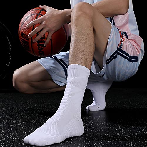 Teendi Cushioned Athletic Sports Crew Socks Cotton Athletic Running Socks Multi Color Basketball Socks Black (Black, White, Grey, Sky Blue 4 Pairs)
