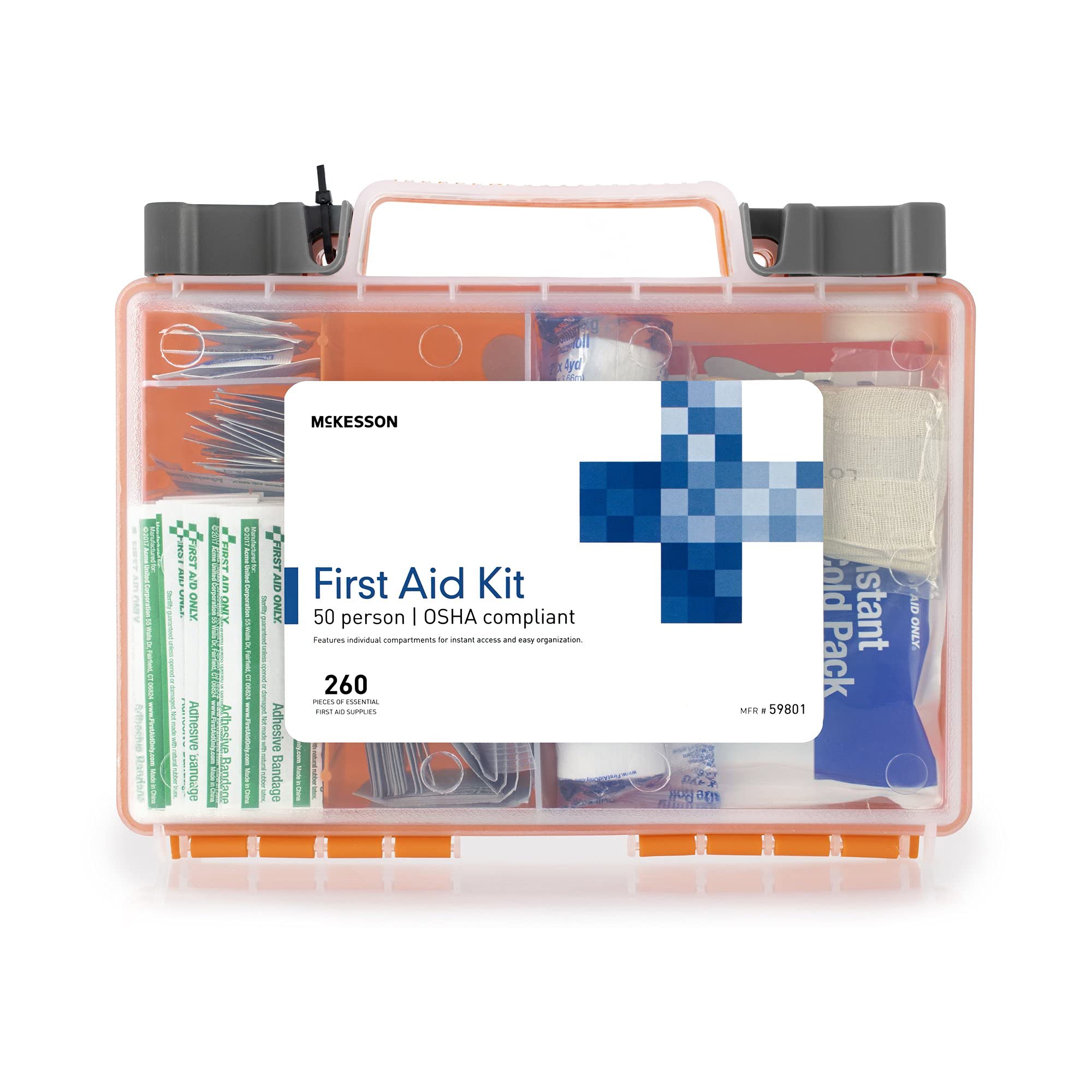 McKesson First Aid Kit, 260 Pieces, OSHA Compliant 50 Person Kit for Car, Home, Office, Camping, Travel