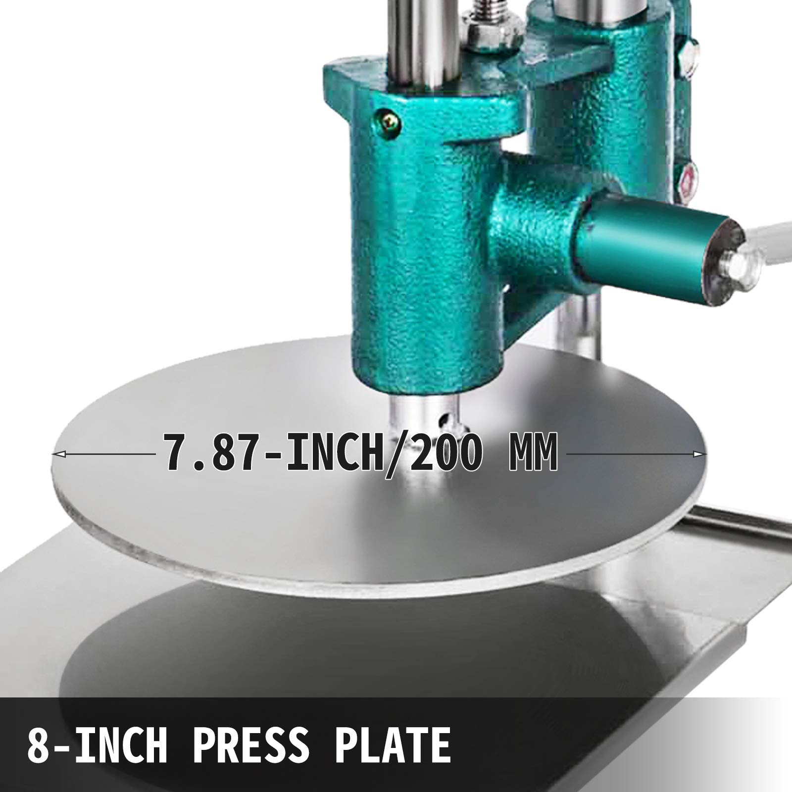 VEVOR Pizza Dough Press Machine, 7.9" Pizza Pastry Press Machine w/Dual Plates, 200mm Stainless-Steel Household Pizza Press w/ 0.2" Thick Disc, Dough Pastry Manual Press Machine w/Cast Iron Base
