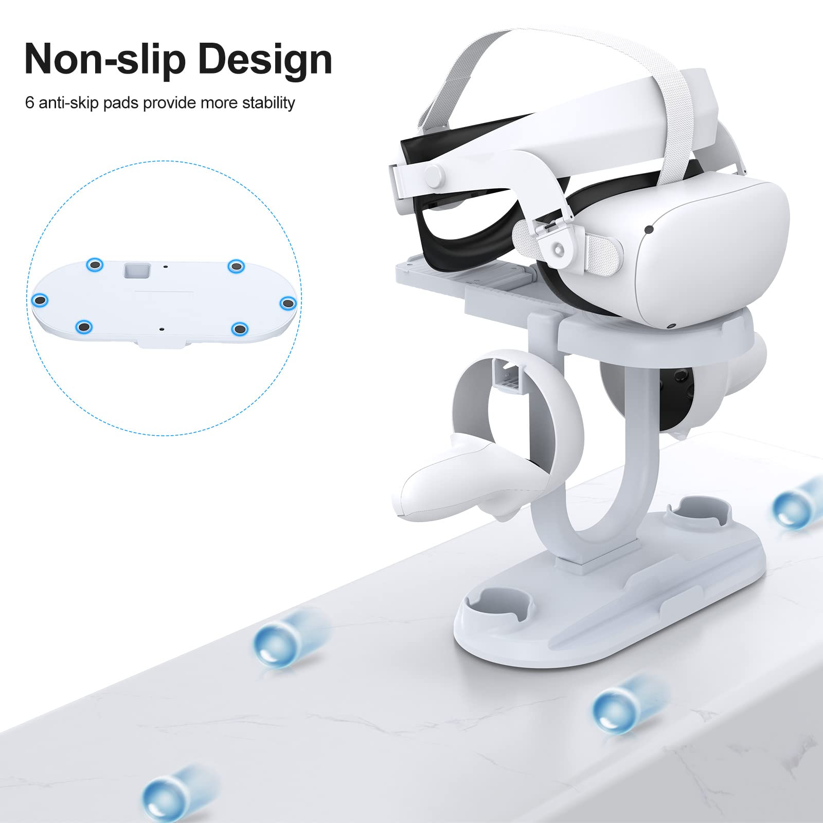 Younik VR Stand for Quest 2/Rift S/HTC Vive/Valve Index/PS VR/PS VR 2, VR Headset Display Stand and Controller Holder, White