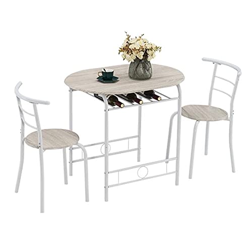 NAHDU Dining Table Set Oak PVC (80x53x76cm) Baking Lacquer Couples Bending Back Breakfast Table (Table and Two Chairs) White